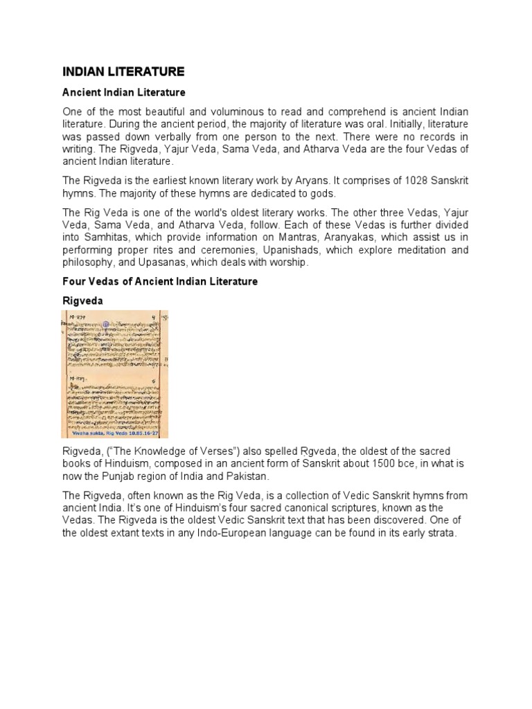 Ancient Indian Literature | PDF | Vedas | Hindu Literature