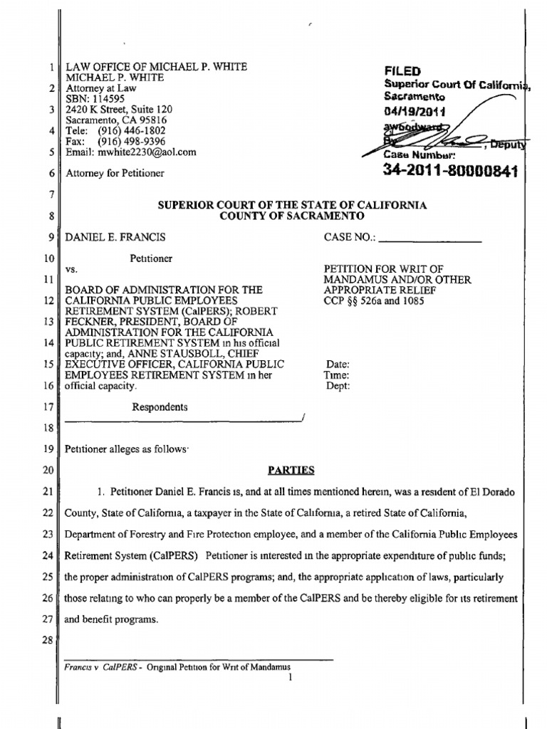 Francis v. CalPERS | Download Free PDF | Cal Pers | Receivership
