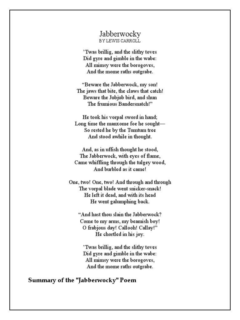 Summary of The Jabberwocky | PDF | Alice's Adventures In Wonderland ...