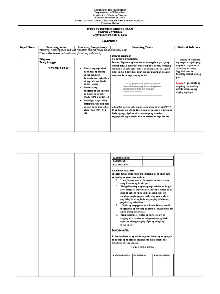 WHLP Filipino 9 Q1 W3 | PDF