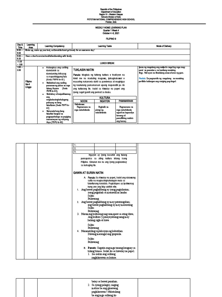 WHLP Filipino 9 Q1 W4 | PDF