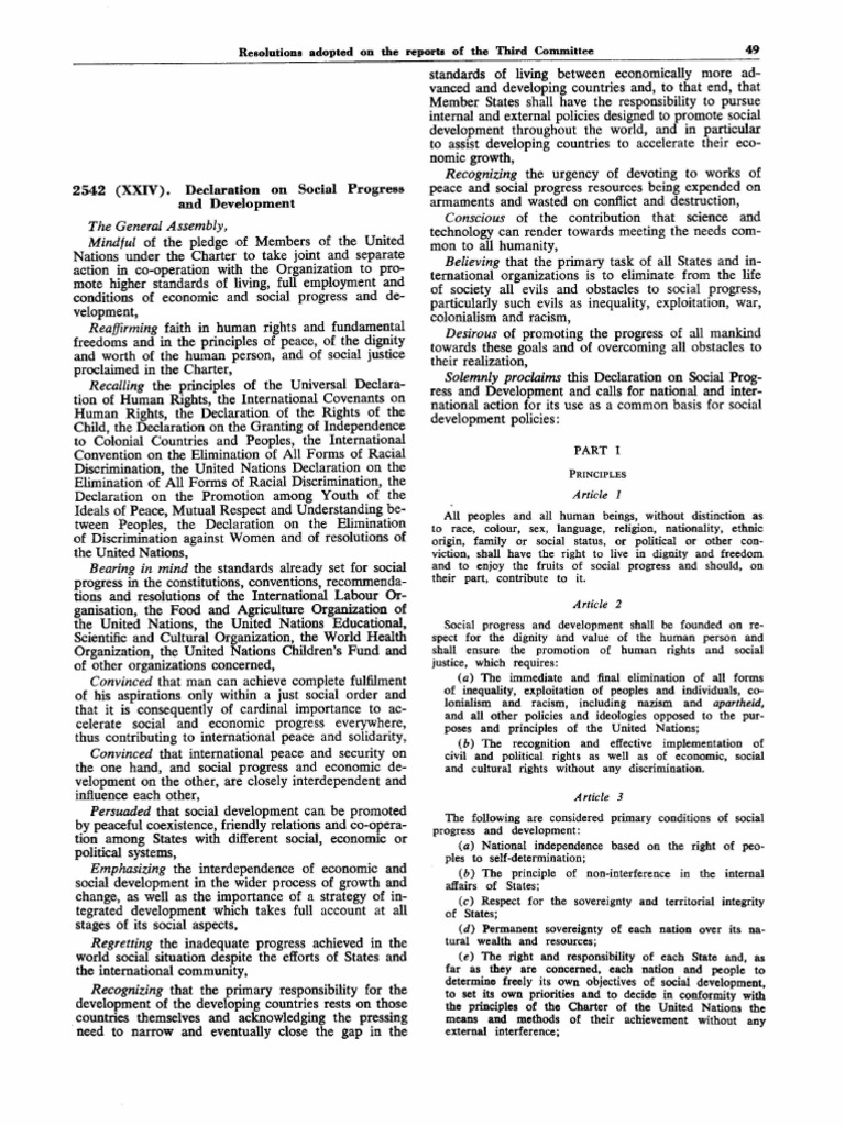 Declaration On Social Progress and Development, December 1969 | PDF ...