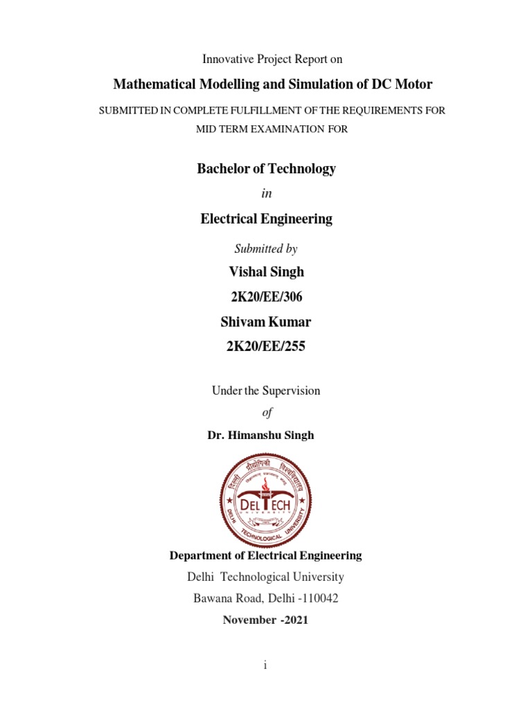 Mathematical Modelling and Simulation of DC Motor | PDF | Electric ...