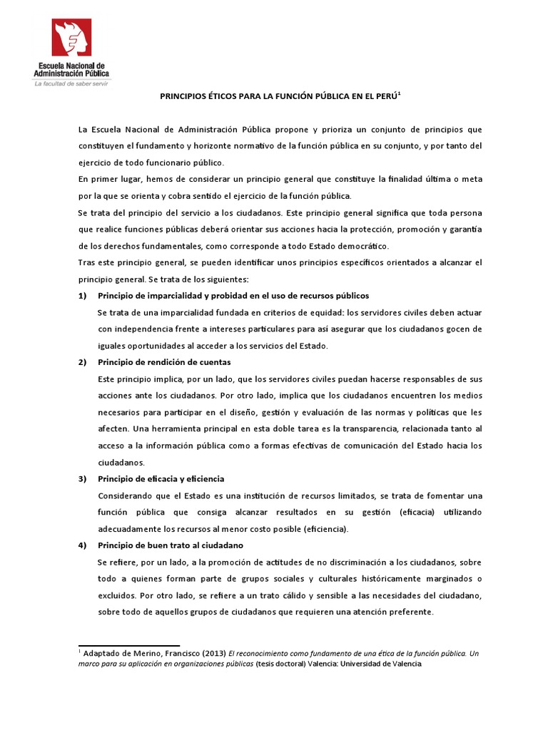 10 Principios éticos Para La Función Pública En El Perú Pdf Etica