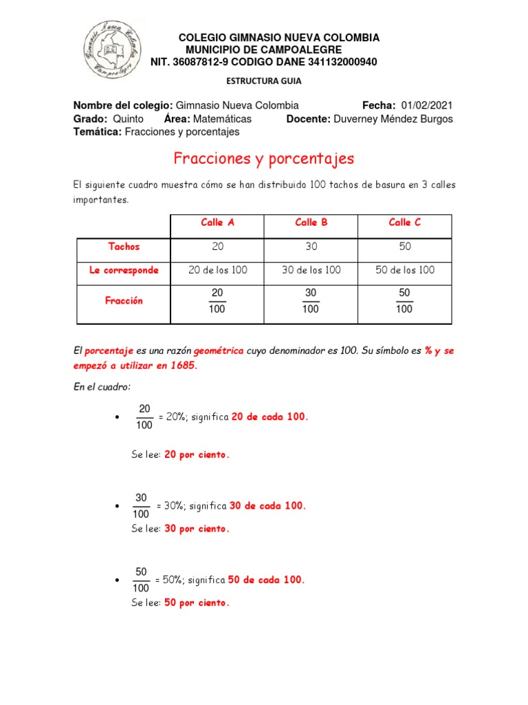 Ejercicios de Fracciones y Porcentajes 5º | PDF | Matemática Elemental ...