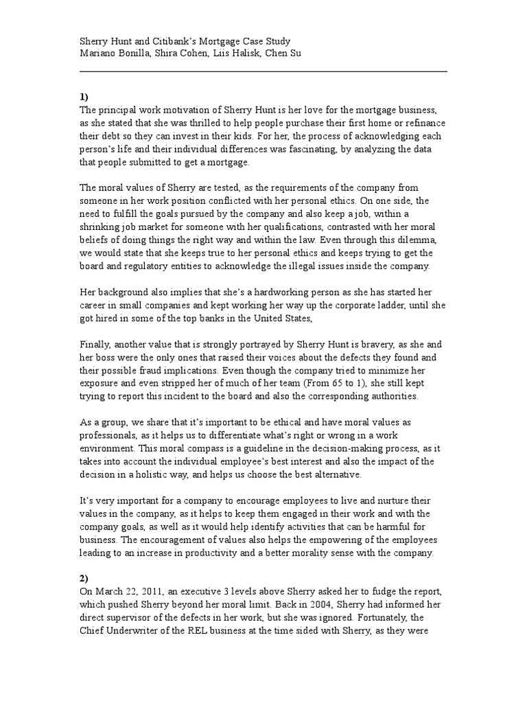 Sherry Hunt's Ethical Stand at Citibank | PDF | Citigroup | Mortgage Loan
