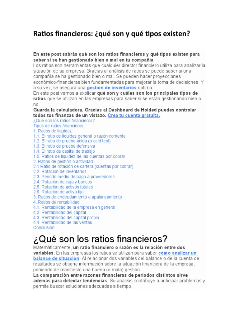 Ratios Financieros | PDF | Ratio financiero | Rentabilidad sobre recursos propios