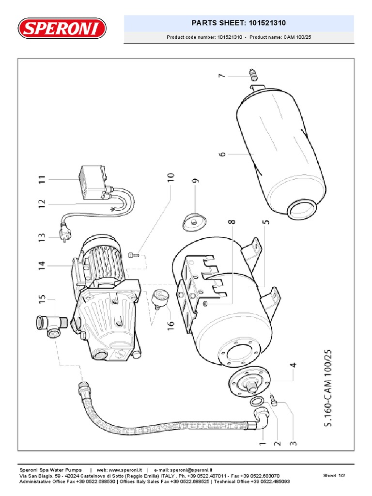 PARTS SHEET: 101521310: Sheet 1/2 Speroni Spa Water Pumps | PDF