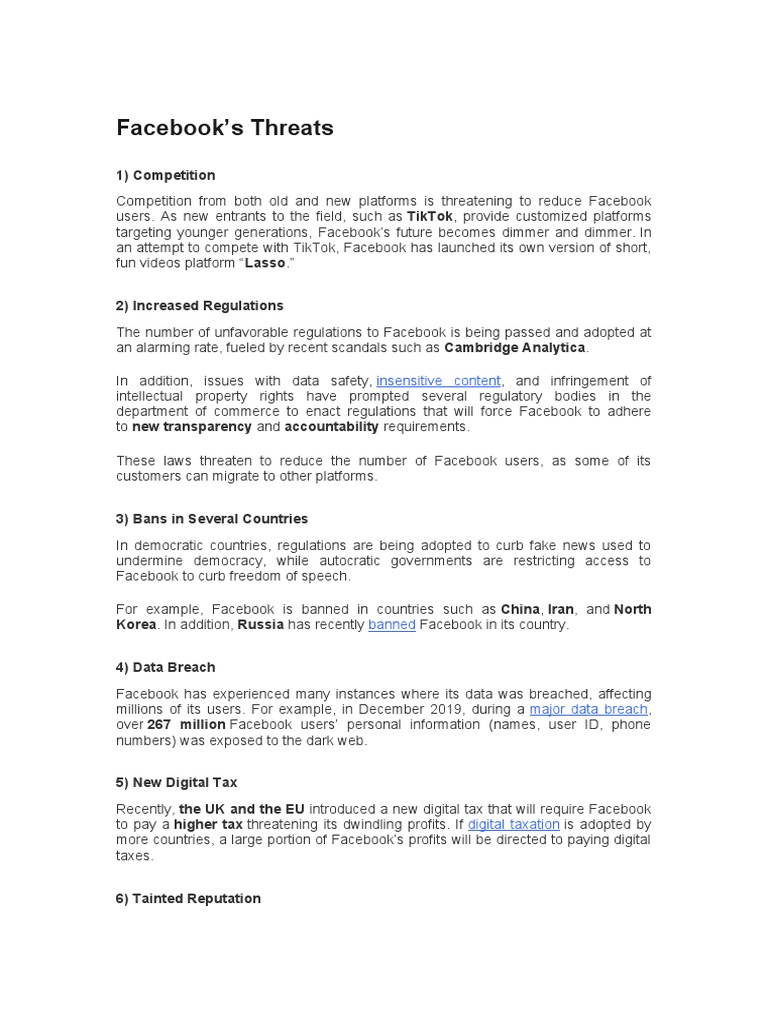 Facebook's Threats: 1) Competition | PDF