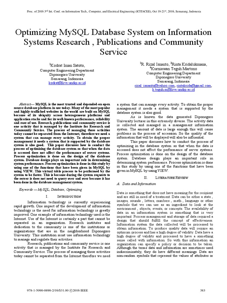 Optimizing Mysql Database System On Information Systems Research ...