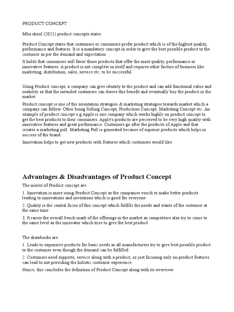 Advantages and Disadvantages of Product Concept | PDF | Career & Growth ...
