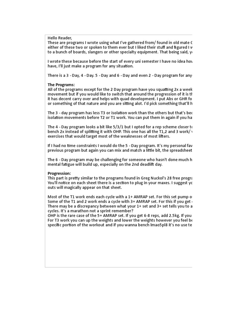 Sample GZCL Method Cycles | PDF | Physical Fitness | Weight Training