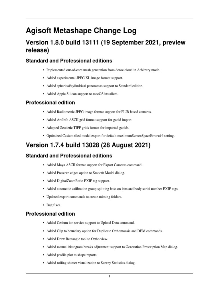 Change Log Agisoft Metashape | PDF | Texture Mapping | Camera