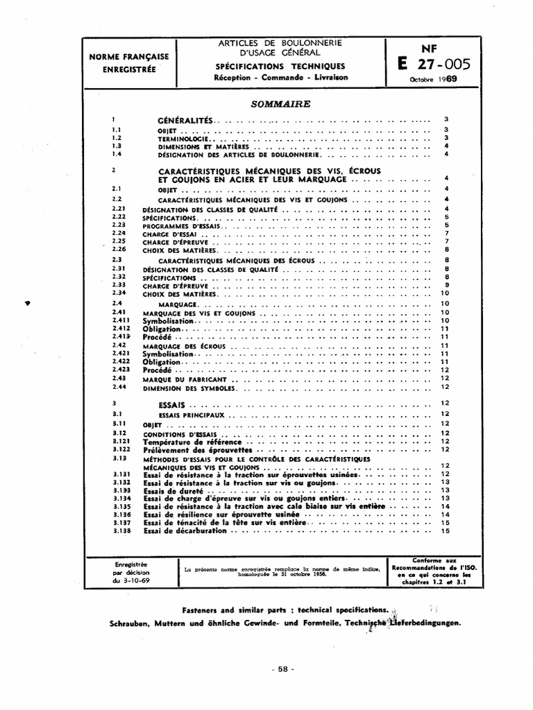 Spécifications des articles de boulonnerie | PDF | Vis de fixation ...