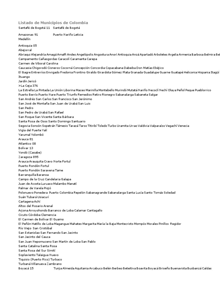 Lista de Municipios de Colombia | PDF | Colombia