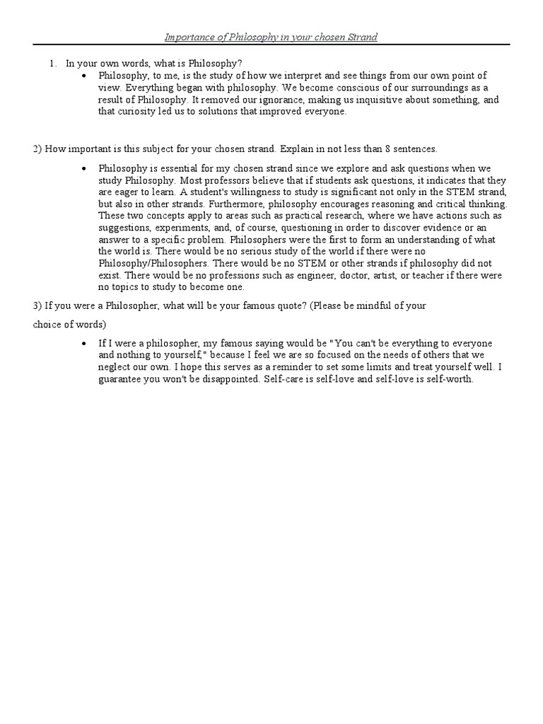 Importance of Philosophy in Your Chosen Strand-STEM | PDF