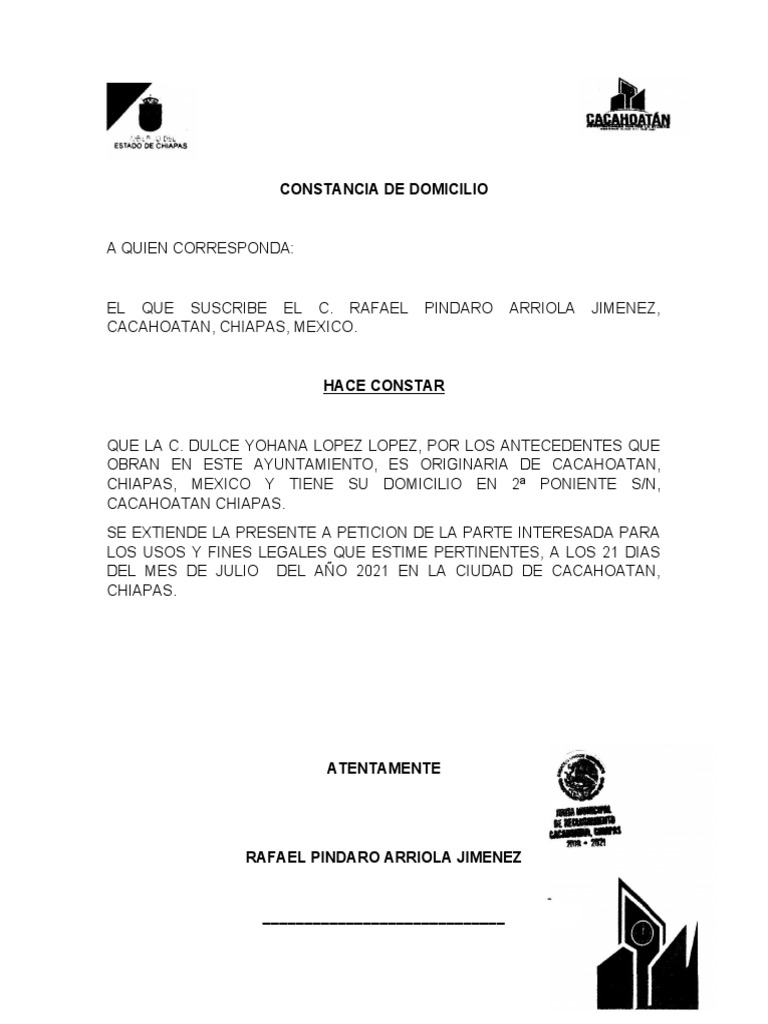 Constancia de Domicilio | PDF
