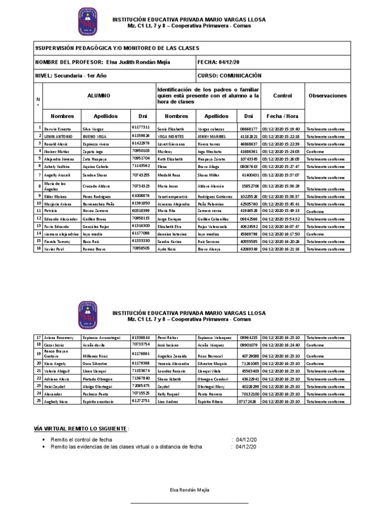 Supervisión Clases Secundaria 2020 | PDF