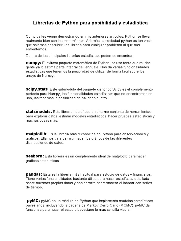 Librerias de Python y Sus Caracteristicas | PDF | Estadísticas ...