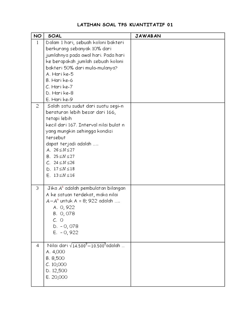Latihan Soal TPS Kuantitatif 01 | PDF