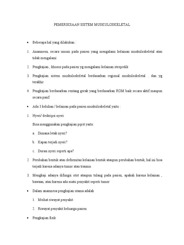 Pemeriksaan Sistem Muskuloskeletal | PDF