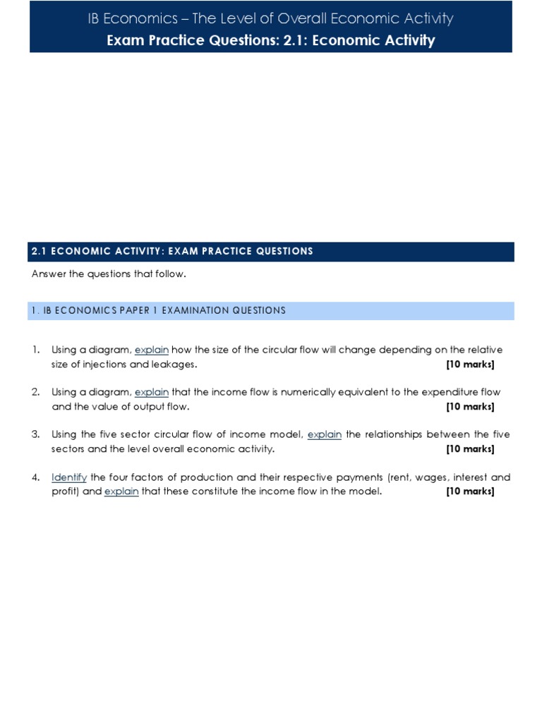 Exam Practice Questions: 2.1: Economic Activity: IB Economics | PDF
