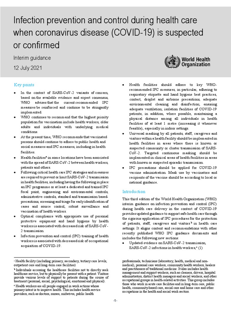 WHO 2019 nCoV IPC 2021.1 Eng | Download Free PDF | Infection | Hygiene