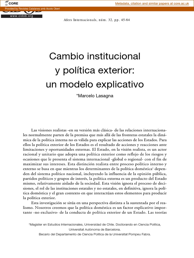 Cambio Institucional y Política Exterior Un Modelo Explicativo | PDF ...