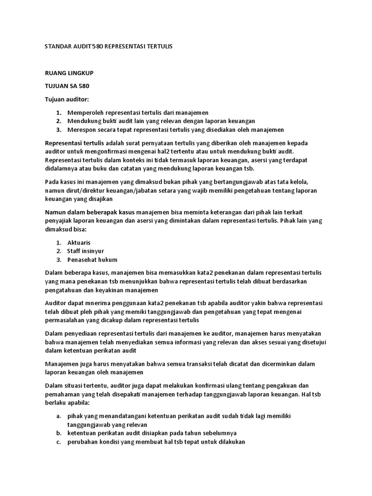 Ringkasan Sa 580 Representasi Tertulis | PDF