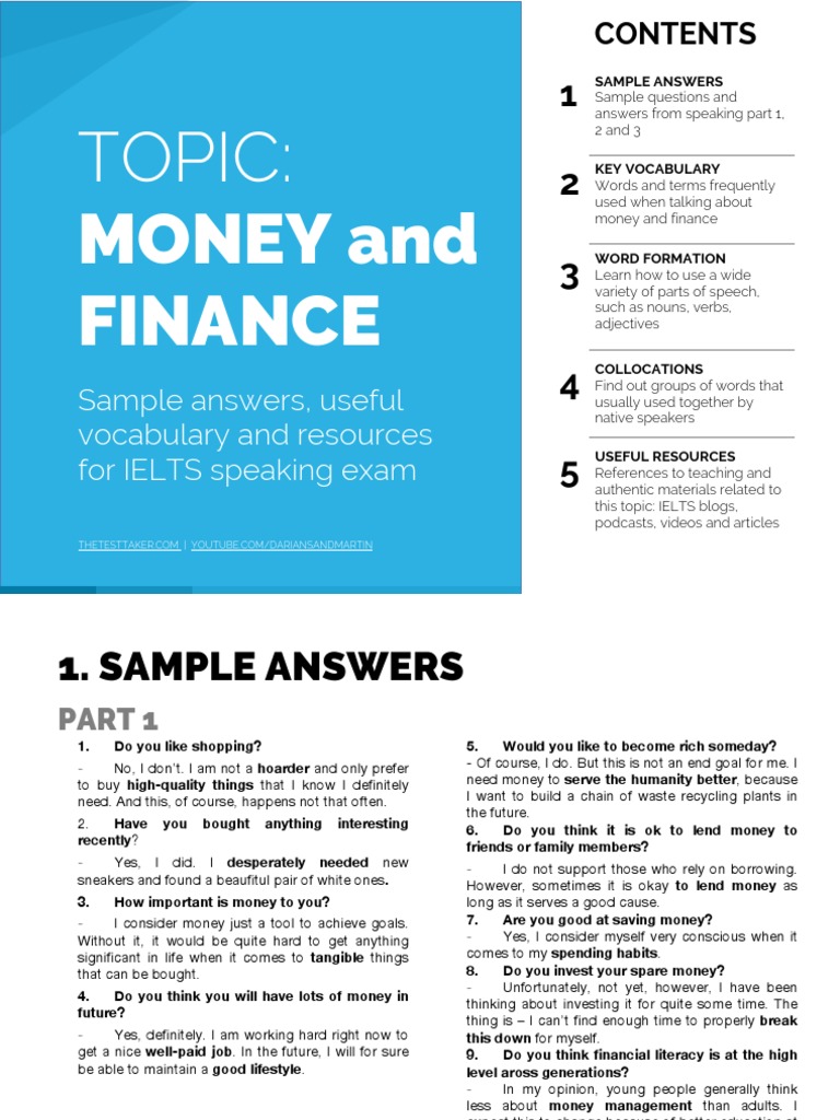 Topic: MONEY and Finance: Sample Answers, Useful Vocabulary and ...
