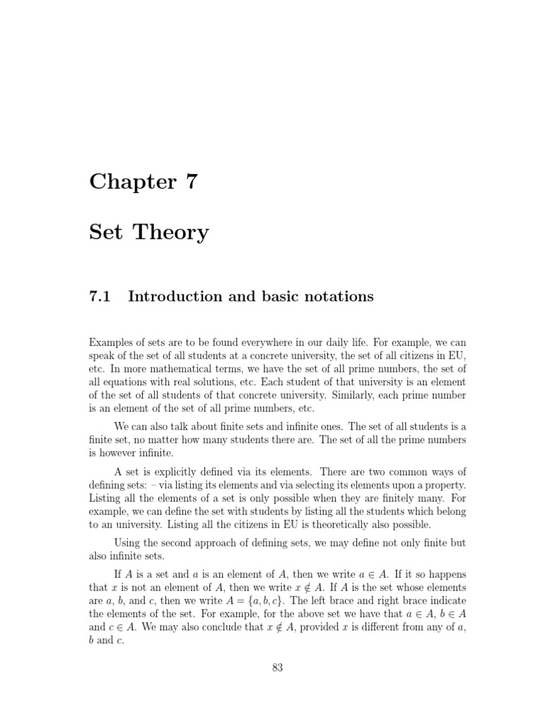 Set Theory 7 1 Introduction And Basic Notations Pdf Set