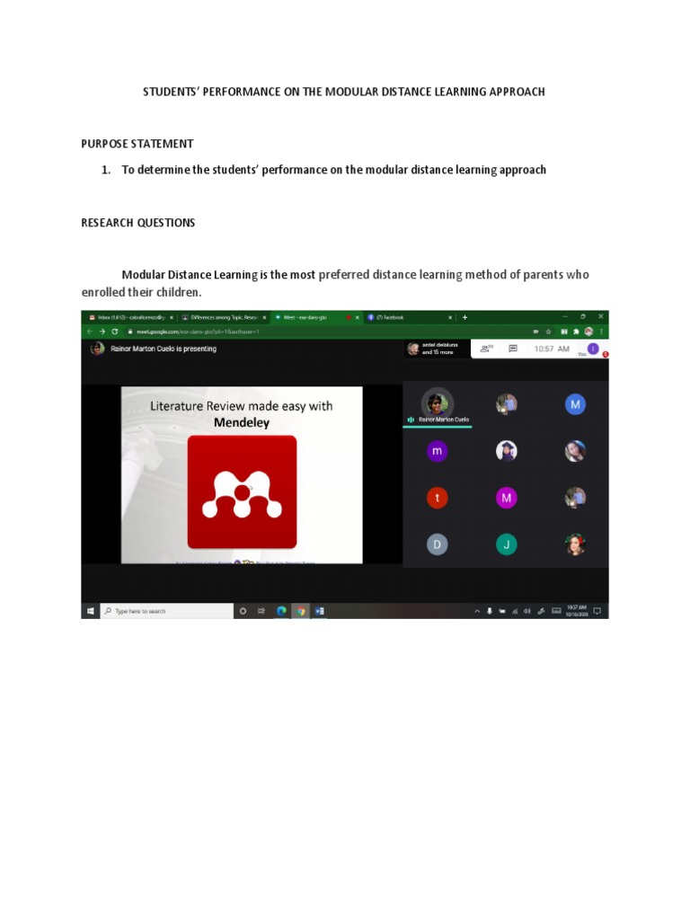 Students' Performance On The Modular Distance Learning Approach | PDF