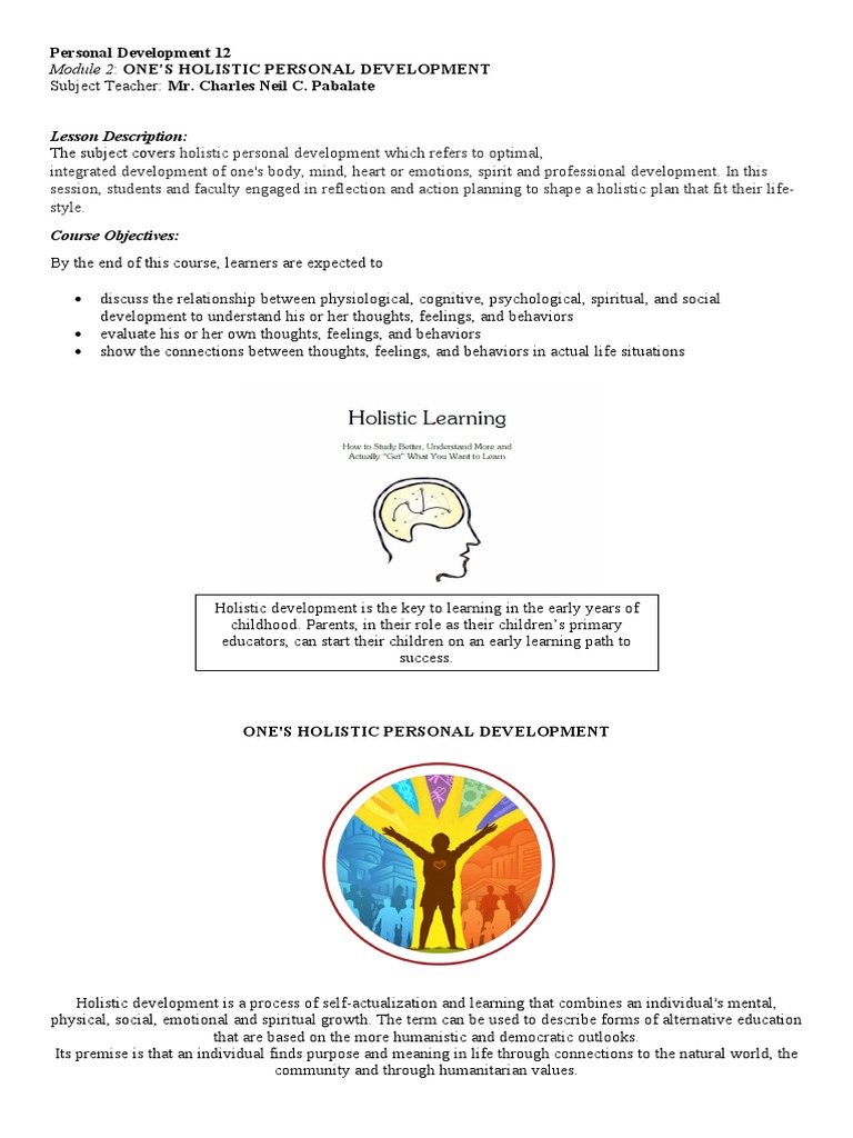 Lesson Description:: Module 2: One'S Holistic Personal Development ...