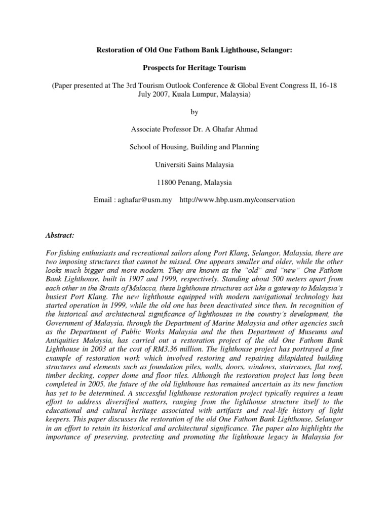 Restoration of Old One Fathom Bank Lighthouse | PDF | Strait Of Malacca ...