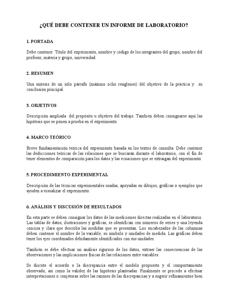 Recomendaciones para Un Informe de Laboratorio | PDF | Experimentar ...