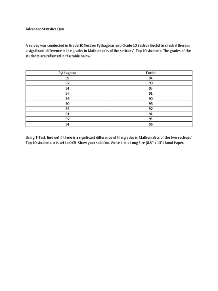 Advanced Statistics Quiz | PDF