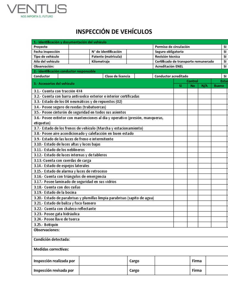 Check List de Inspección de Camioneta | PDF | Vehículos de ruedas | Coche