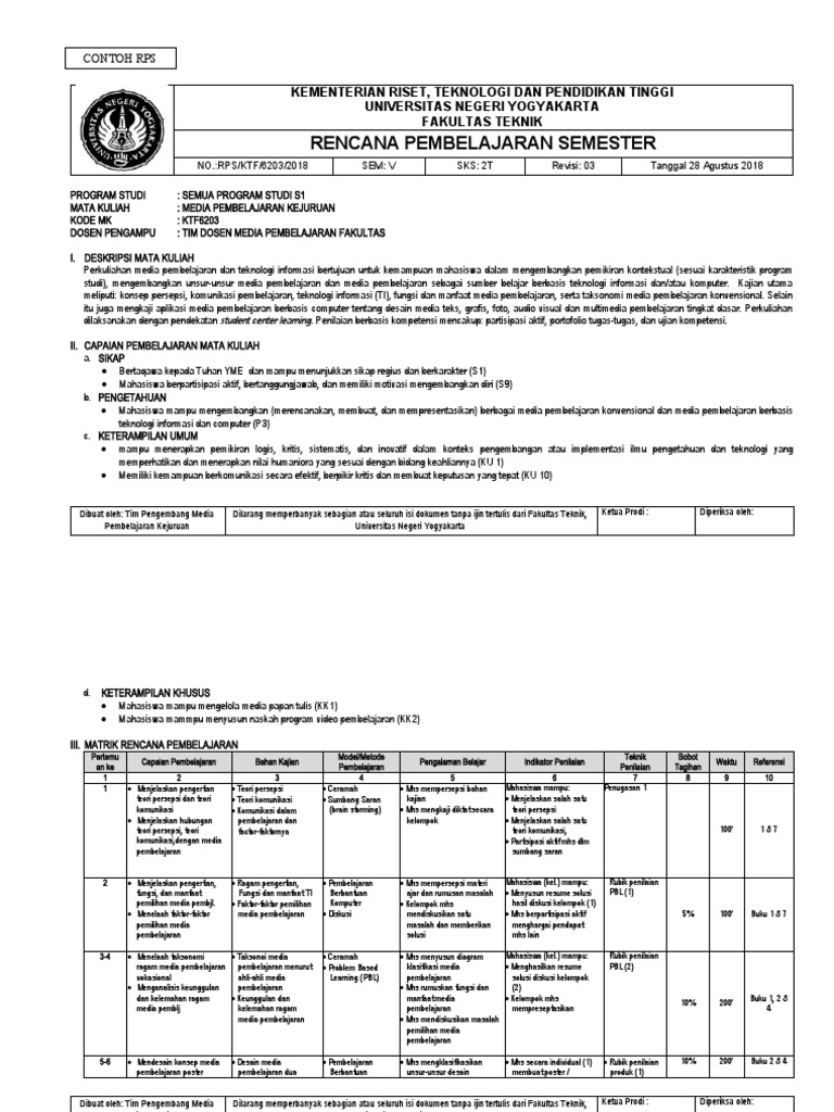 Contoh RPS - Media Pembelajaran - Nopember2019 | PDF