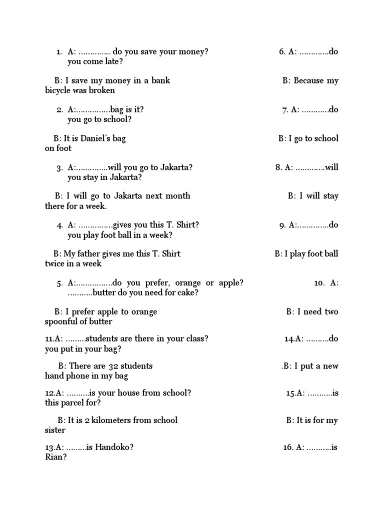 Soal WH Question | PDF Soal WH Question | PDF