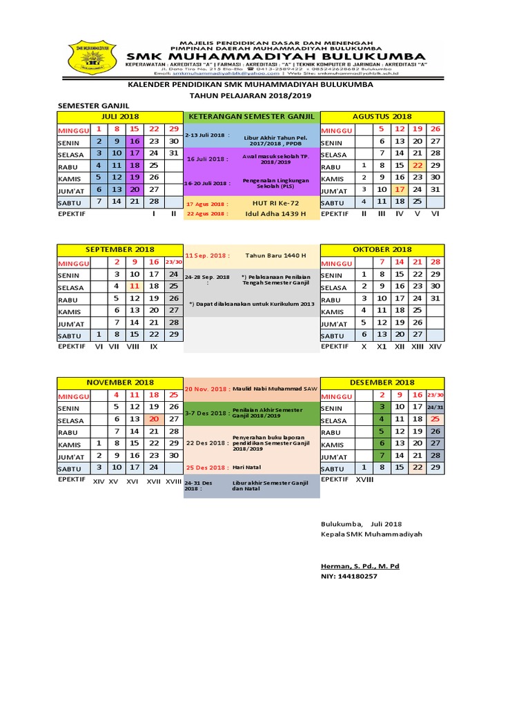 Kalender Pendidikan Ganjil 1819 | PDF