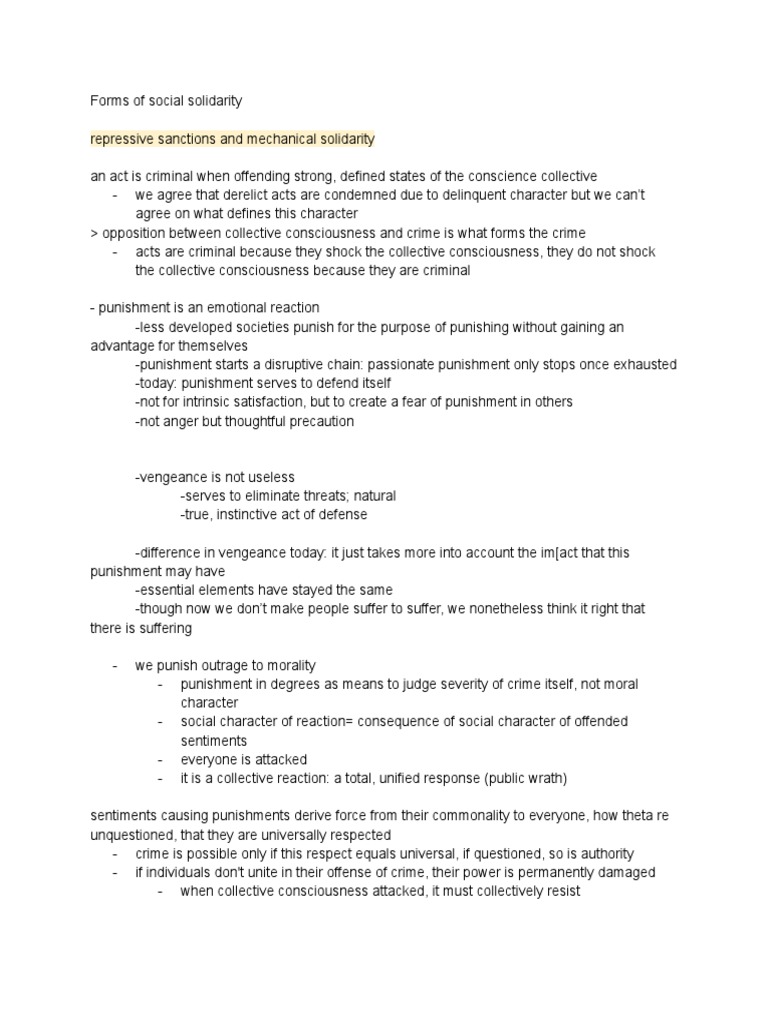Forms of Social Solidarity | PDF | Punishments | Crime & Violence