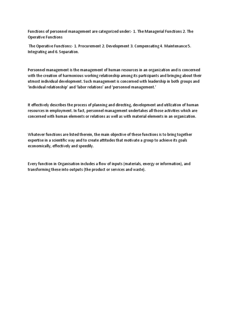 Functions of Personnel Management | PDF | Employment | Human Resource ...