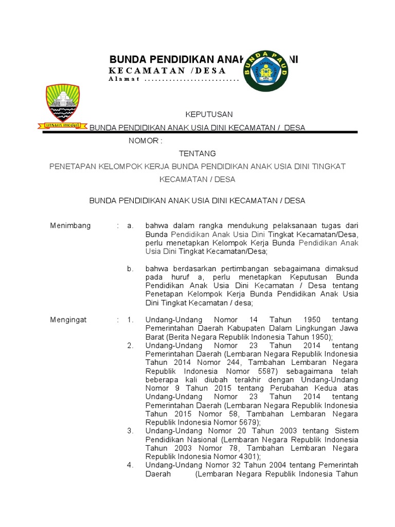 Contoh SK POKJA BUNDA Kecamatan Desa | PDF