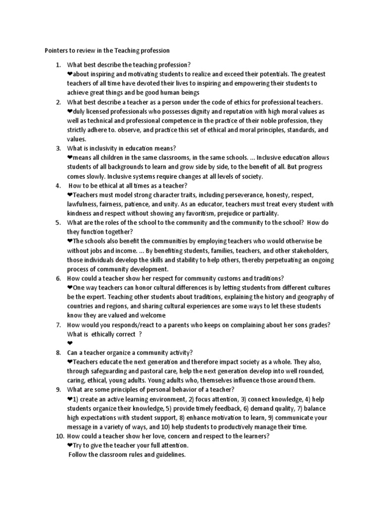 Pointers To Review in The Teaching Profession | PDF | Teachers | Psychology