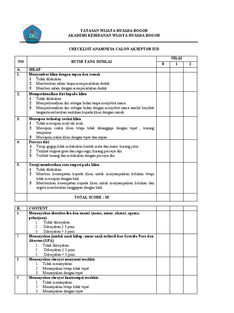 Daftar Tilik KB Kespro | PDF