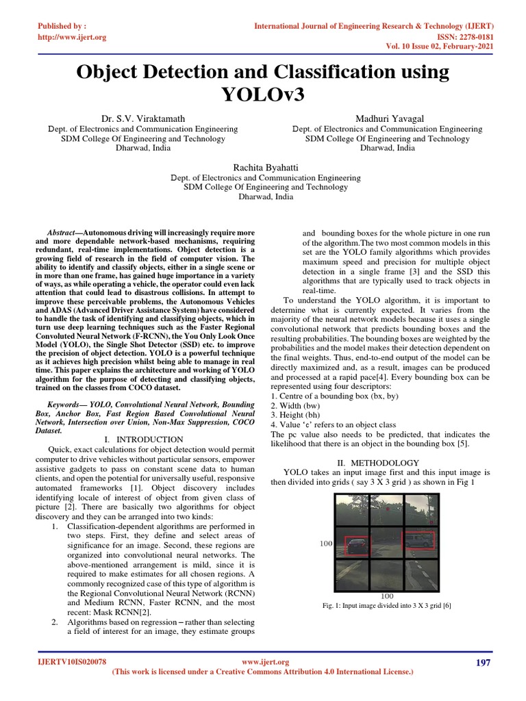 Object Detection and Classification Using Yolov3 IJERTV10IS020078 | PDF | Deep Learning | Computing