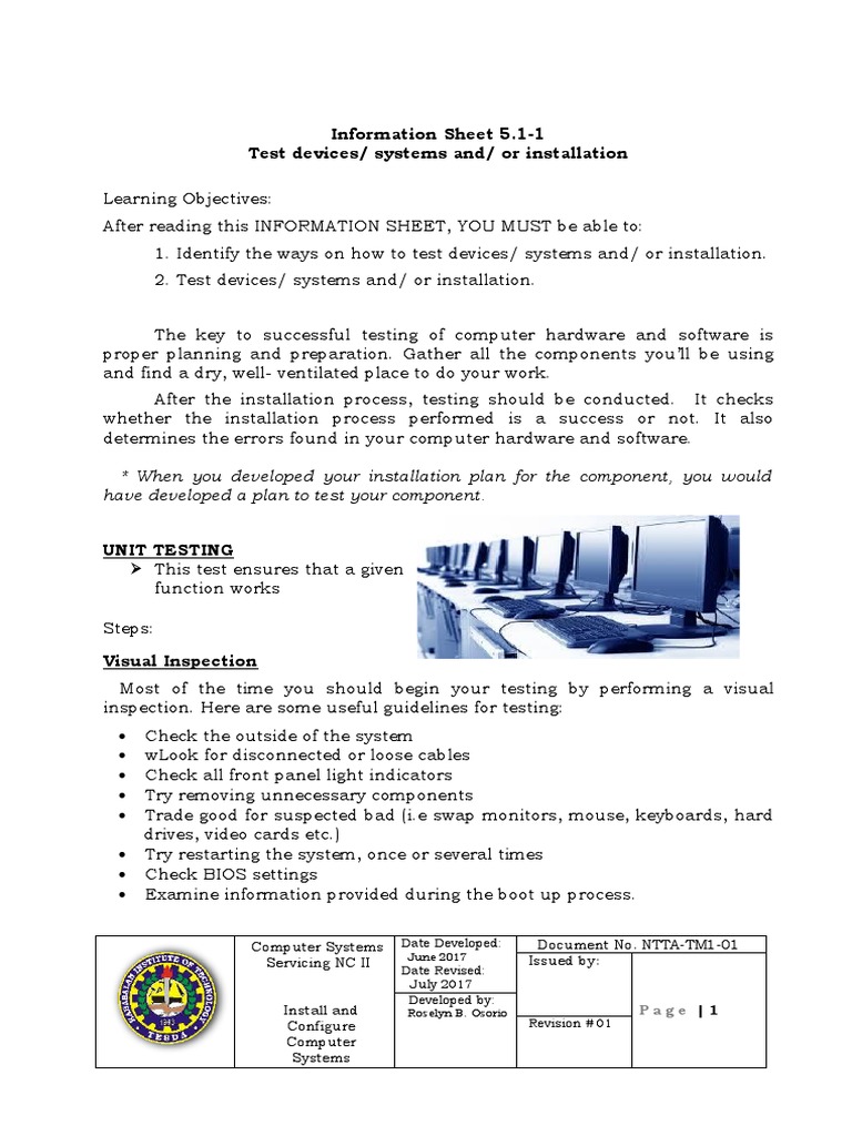 Information Sheet 5.1-1 Test Devices/ Systems And/ or Installation ...