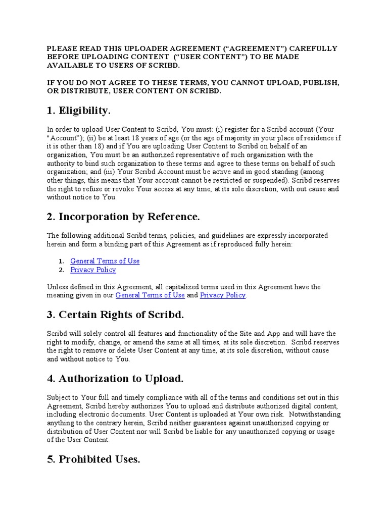 Scribd Uploader Agreement Guide | PDF | License | Scribd