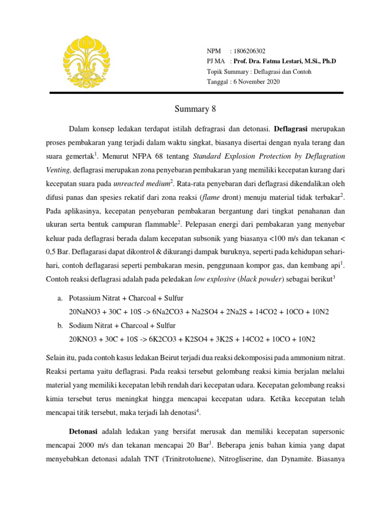Deflagrasi, Detonasi, dan Upaya Pencegahan Ledakan | PDF