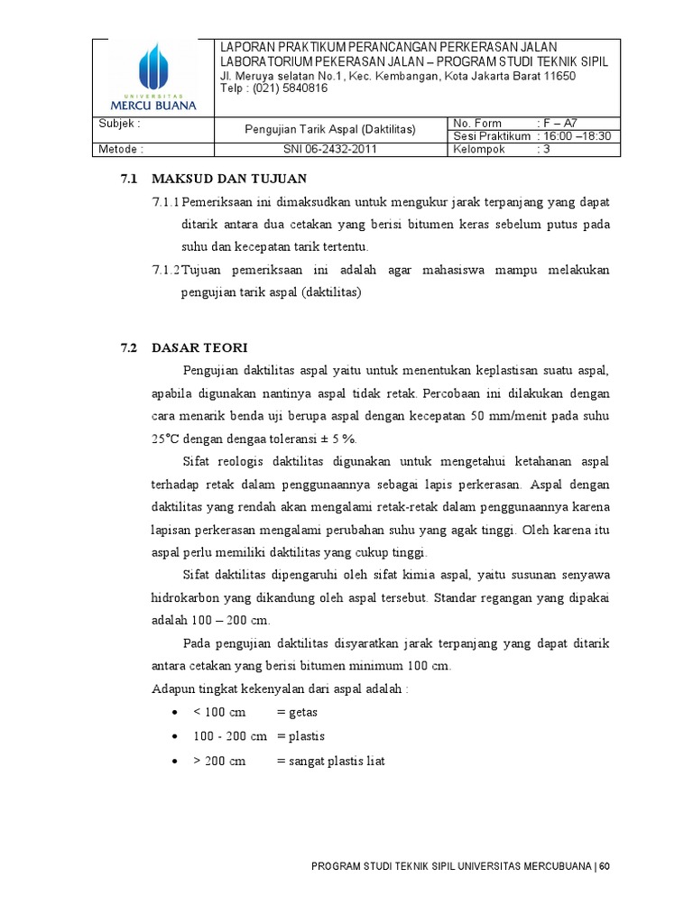 BAB 7 - UJI TARIK (DAKTILITAS) ASPAL (Auto Revisi) | PDF